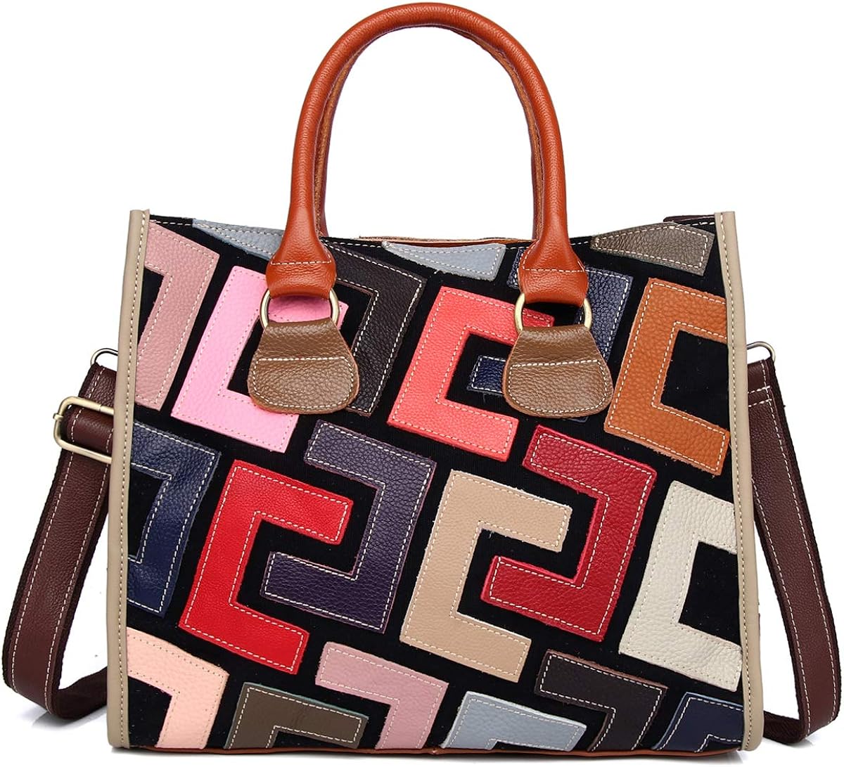 Segater® Damen mehrfarbige echte Ledertasche Tote tasche Buntleder ...