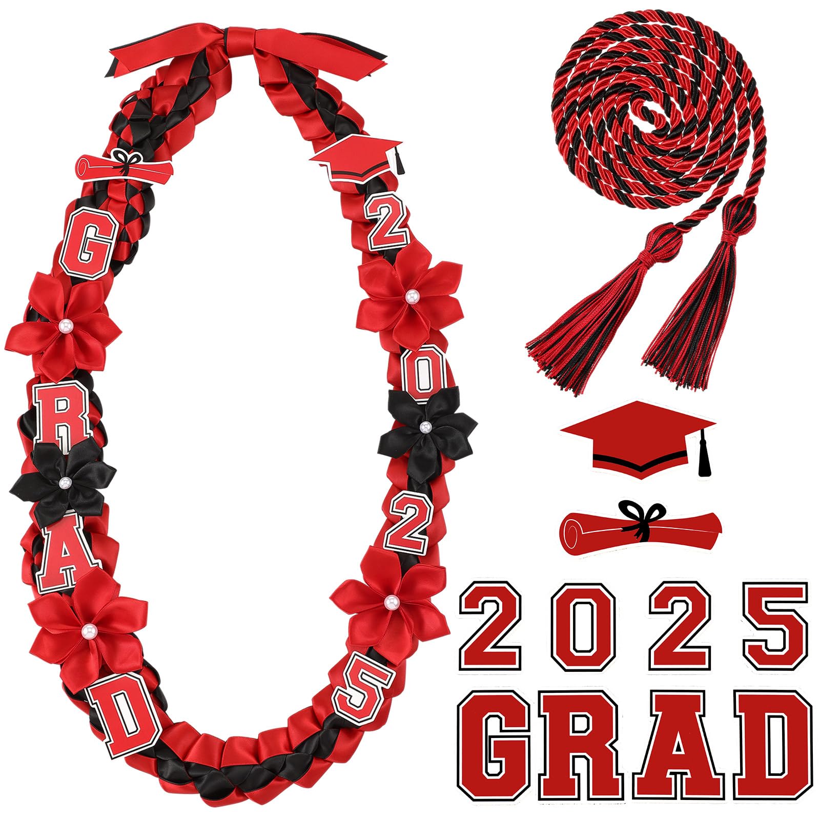 Thiccywoov Graduation Ribbon Lei Class of 2025 Grad Lei Kit Graduation Double Braided Necklace ...