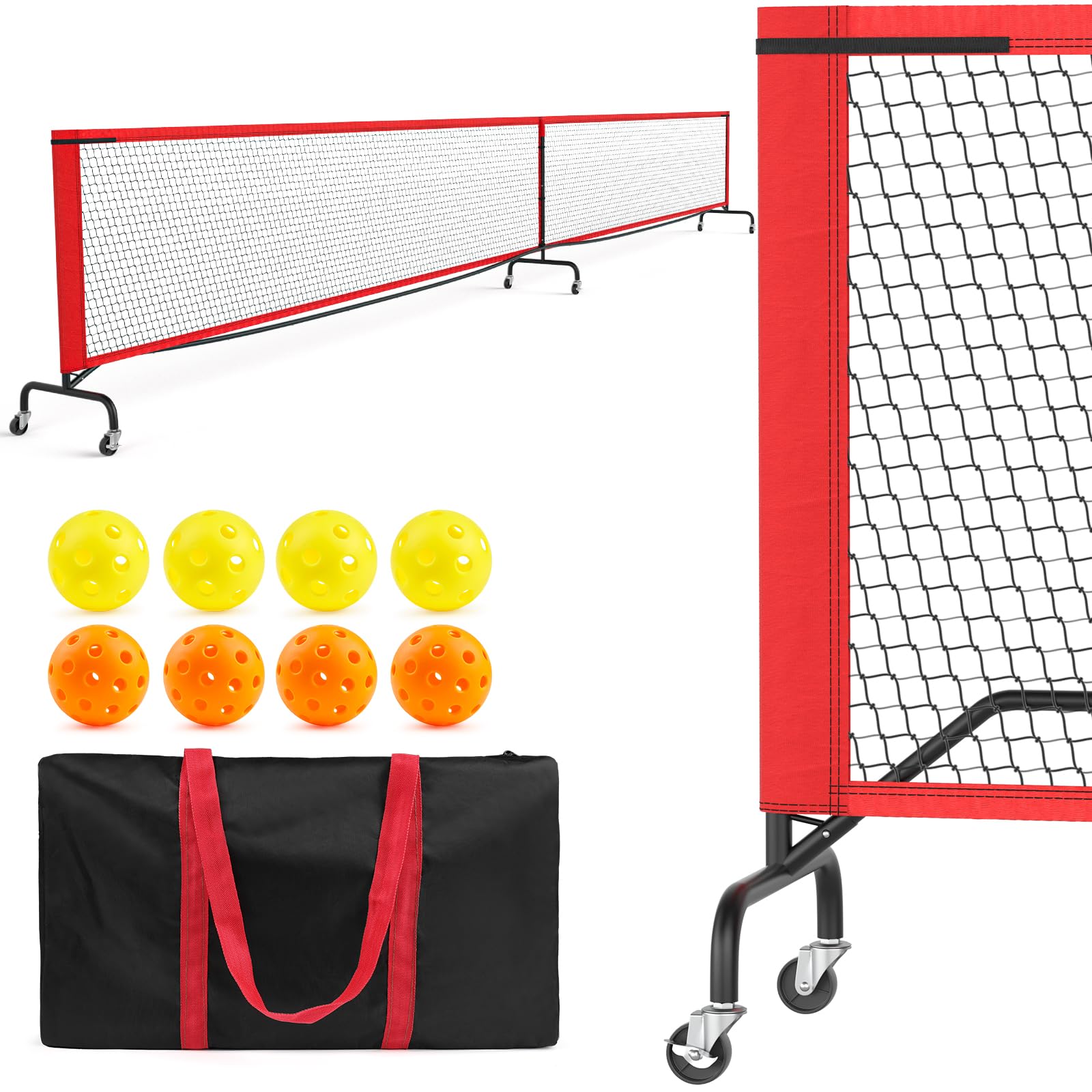 Henkelion Portable Pickleball Net with Wheels, 22 FT Regulation Size ...