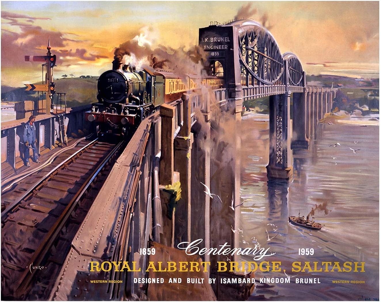Royal Albert Railway Bridge Saltash Print Steam Locomotive Crosses ...