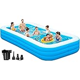 Amazon.com: Extra Large Inflatable Pool with Pump, Full-Sized Blow Up ...