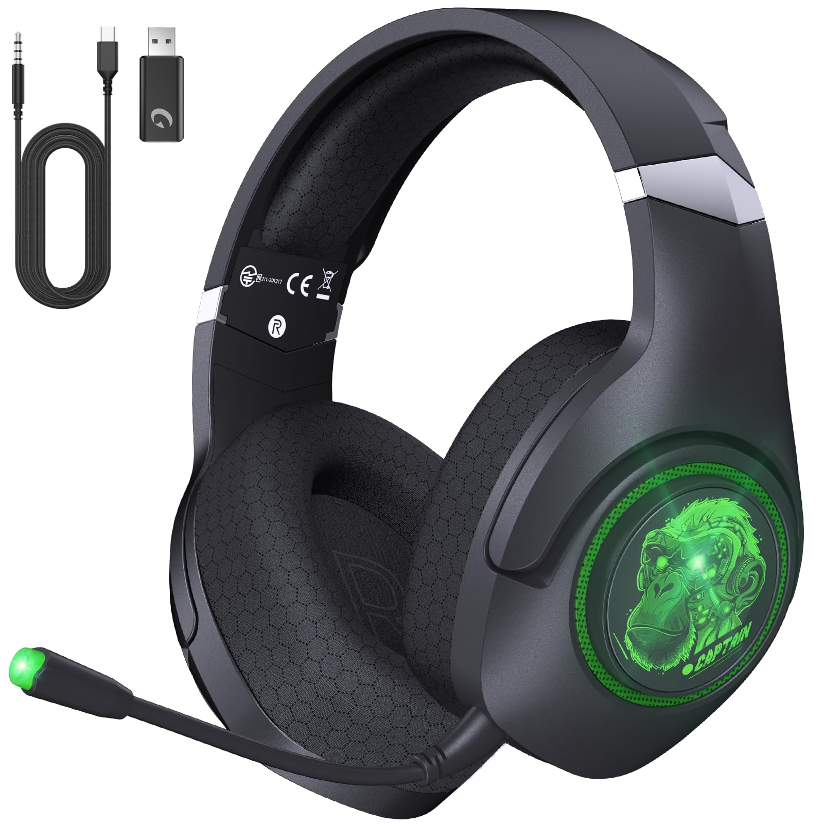 KAPEYDESI Gaming Headset Wireless, 2.4GHz Gaming Headphones Wireless ...