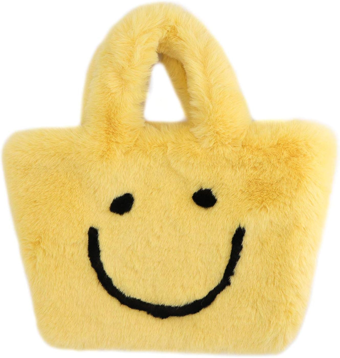 surell - Faux Rex Rabbit Fur Smiley Face Bag - Pastel Small Fuzzy Tote ...