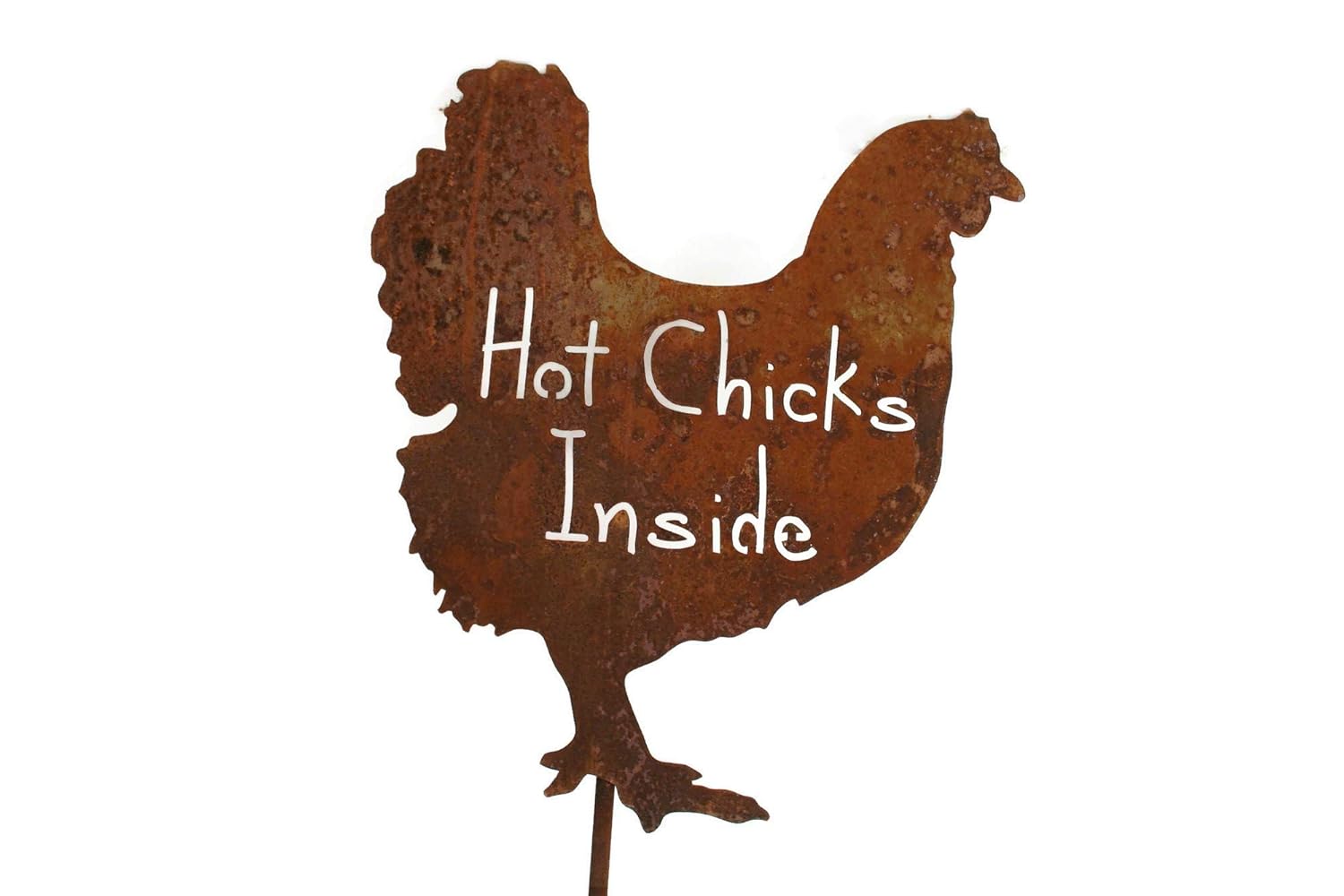 Amazon.com: Hot Chicks Inside Rustic Metal Chicken Garden Staked Sign ...