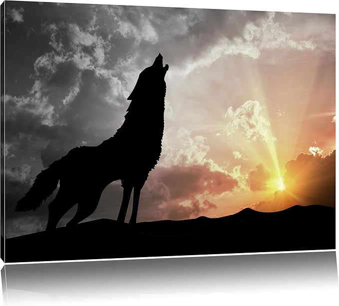 Pixxprint Wolf Heulen als Leinwandbild | Größe: 100x70 cm | Wandbild | Kunstdruck | fertig ...
