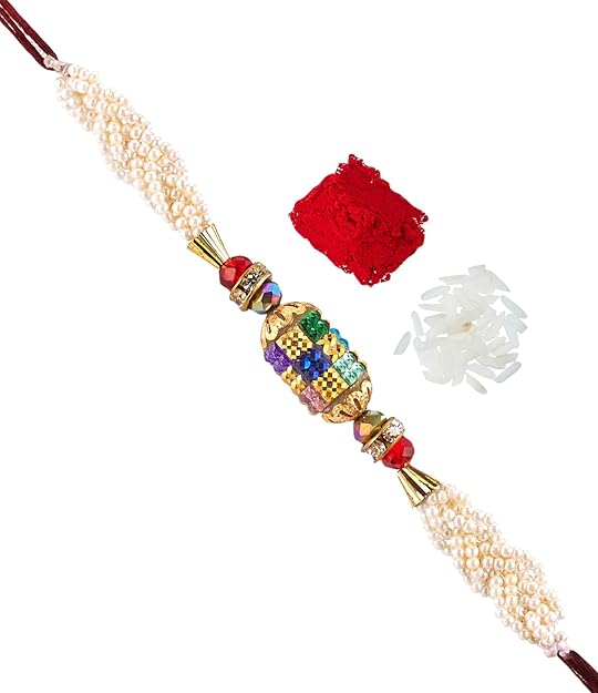 Buy Aheli Rakhi Multi-Color Crystal Rakhi for Men with Roli Chawal ...
