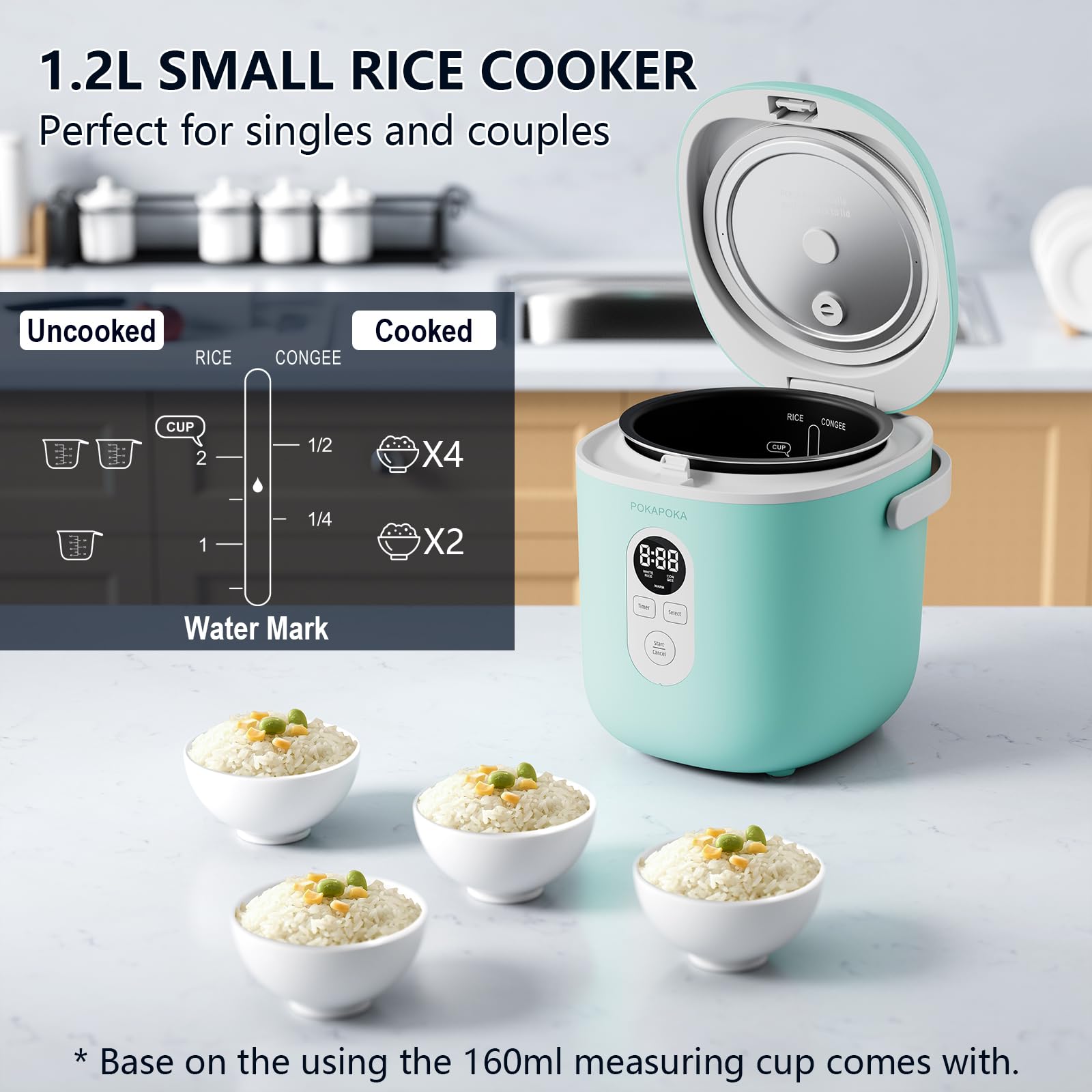 Mua POKAPOKA Mini Rice Cooker 2 Cup Uncooked, Small Travel Rice Cooker ...