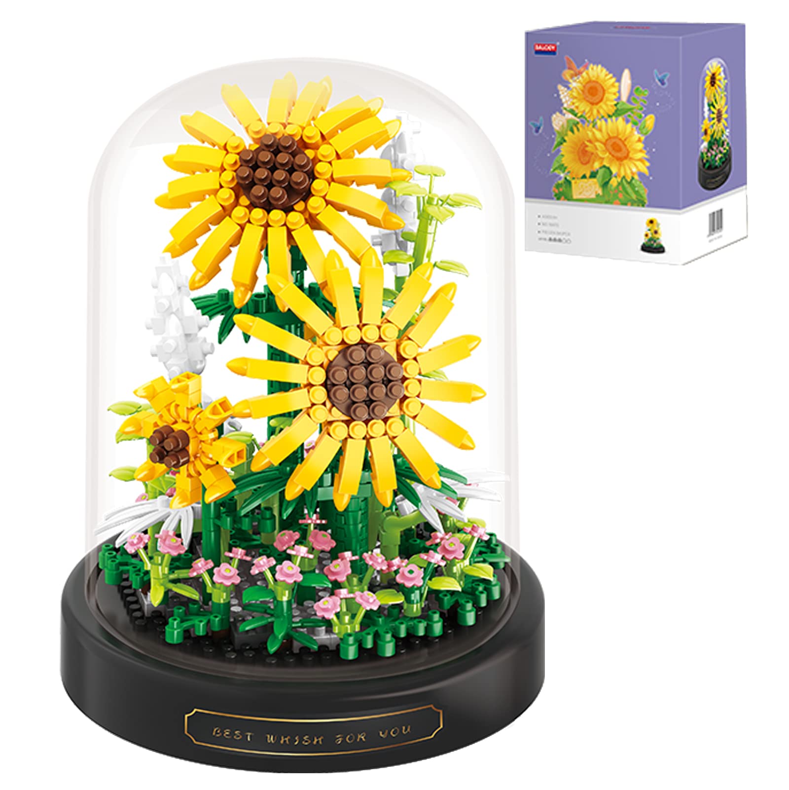 OLTLYUNH Sunflower Flower Bouquet Set,Mini Bricks Botanical Collection ...