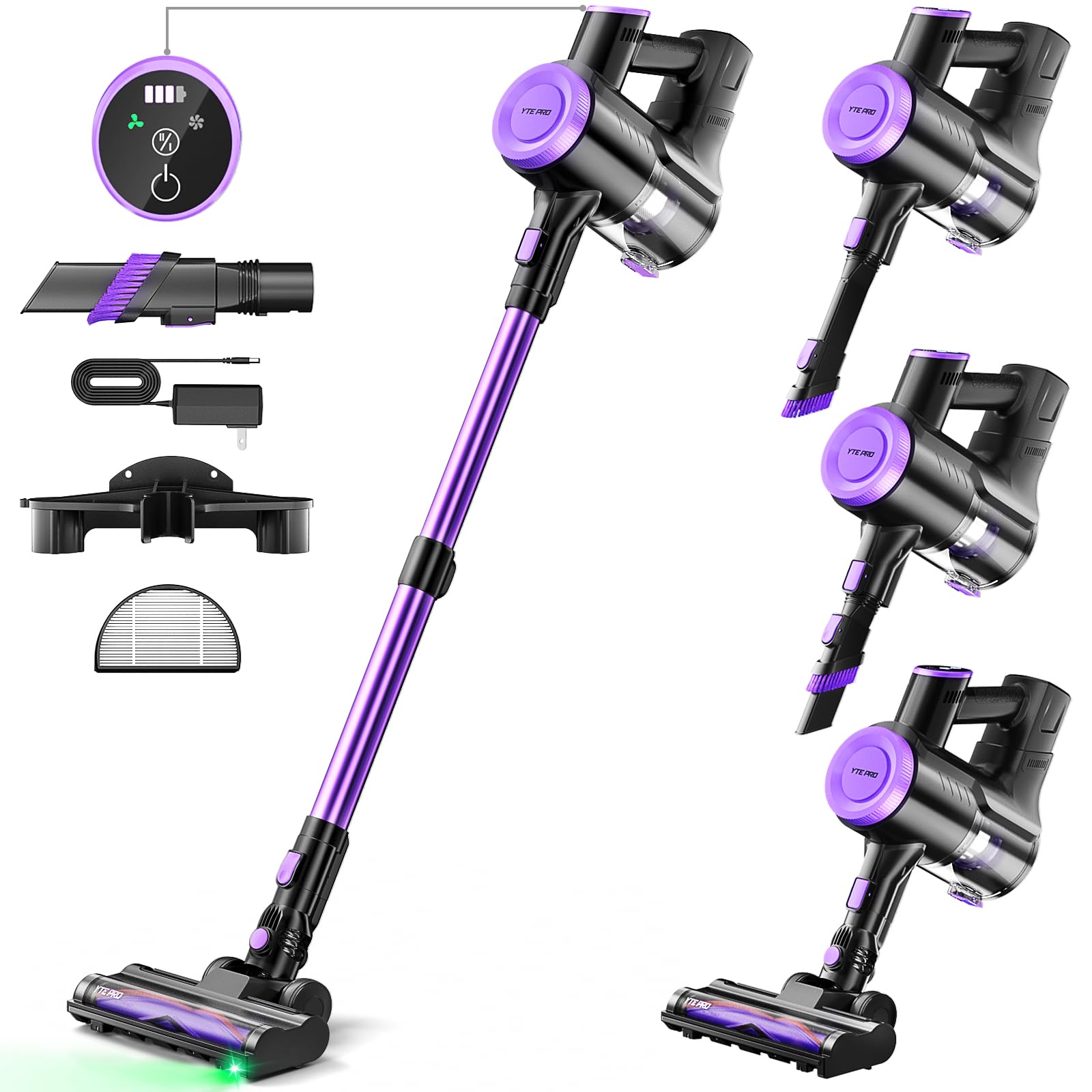 YTE PRO Cordless Vacuum Cleaner, Up to 50 Mins Runtime Rechargeable ...