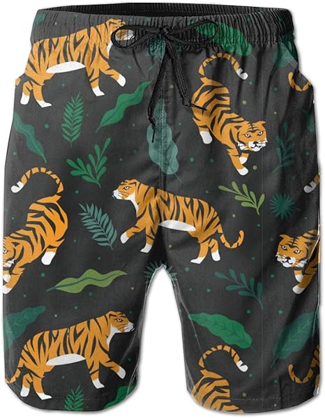 Tiger Pattern Printed Men's Swim Trunks Water Beach Shorts with Pockets ...