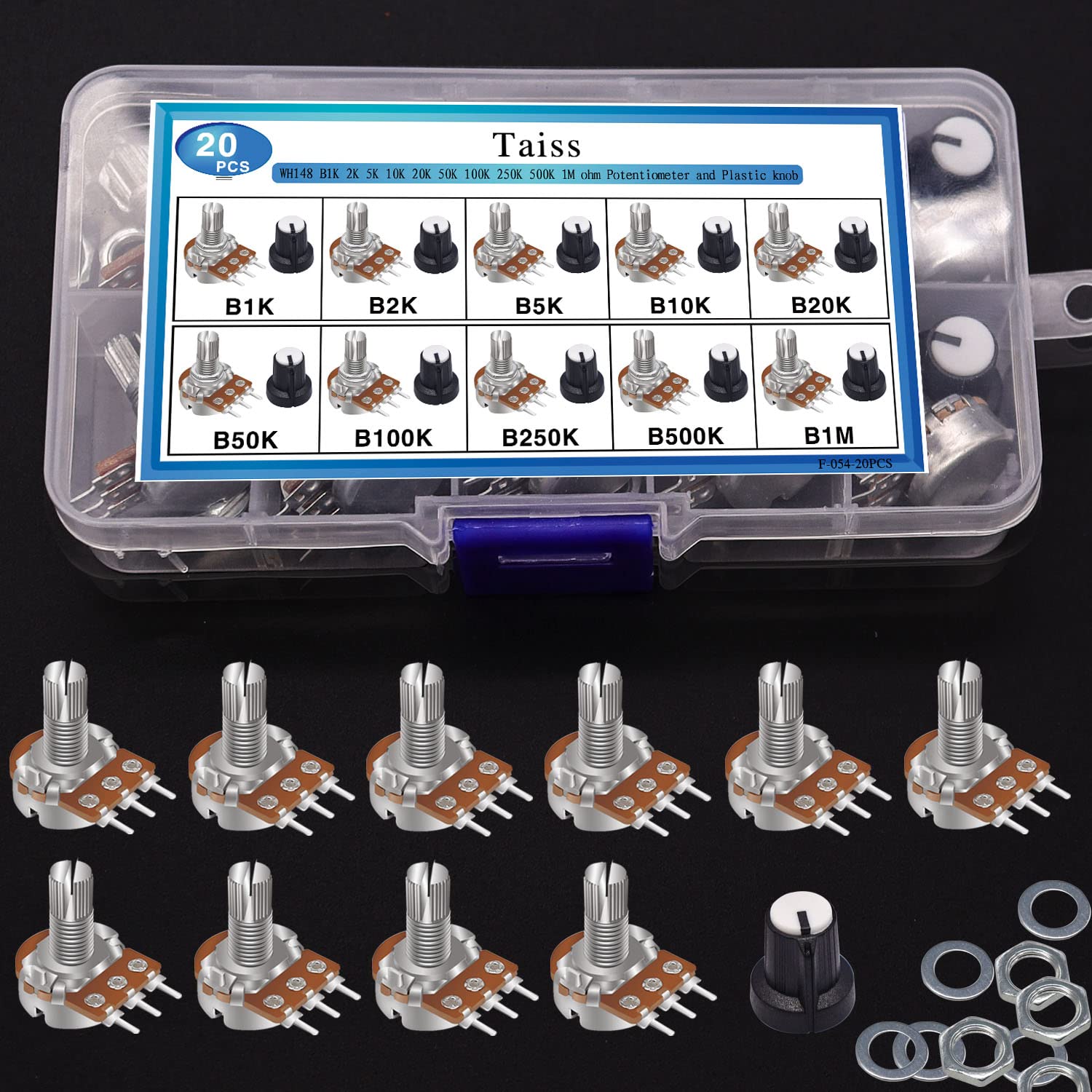 Mua Taiss 40PCS Potentiometer Kit with Rotary knobs,WH148 B1K 2K 5K 10K ...