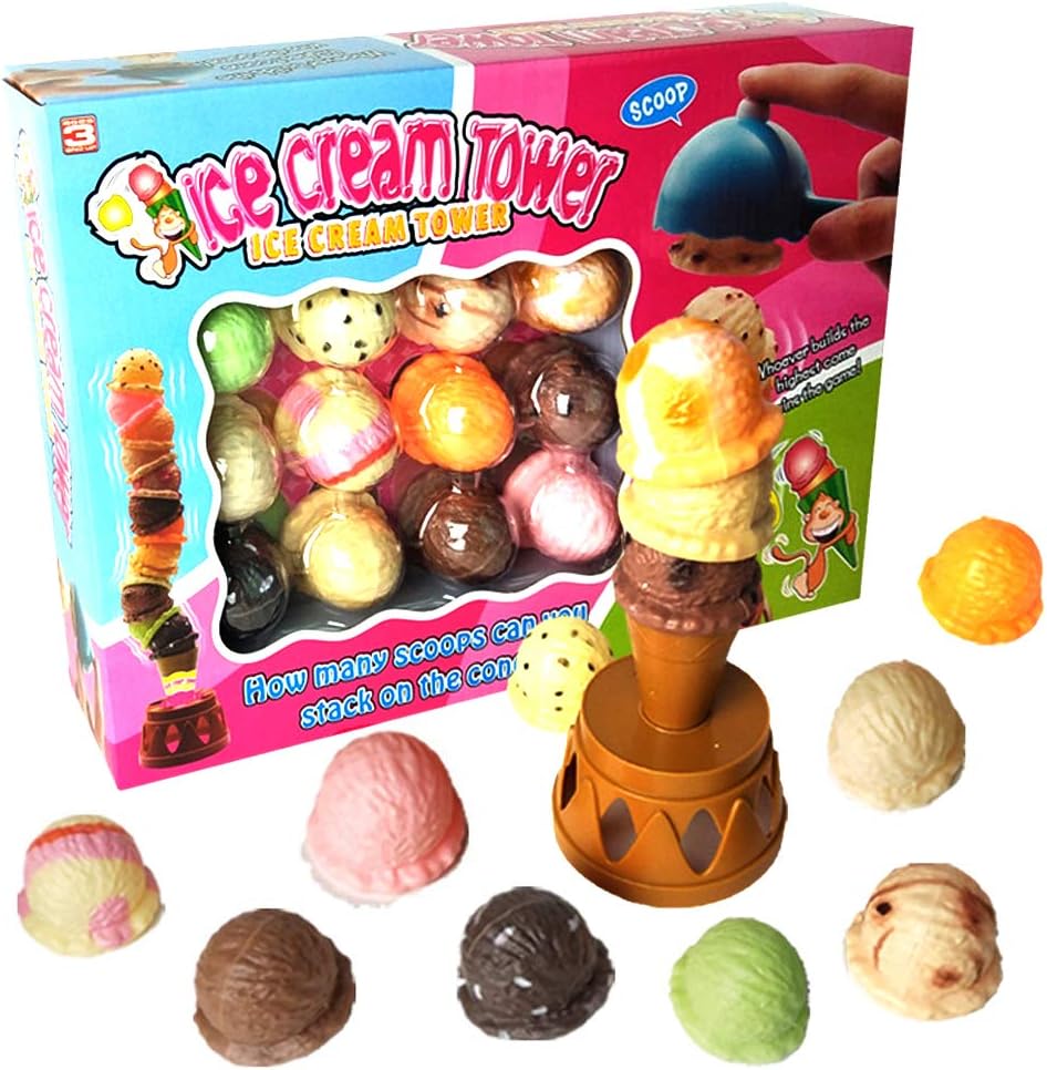 Mymiyou Ice Cream Stacking Tower Balance Game Food Pretend Play Toy Set ...