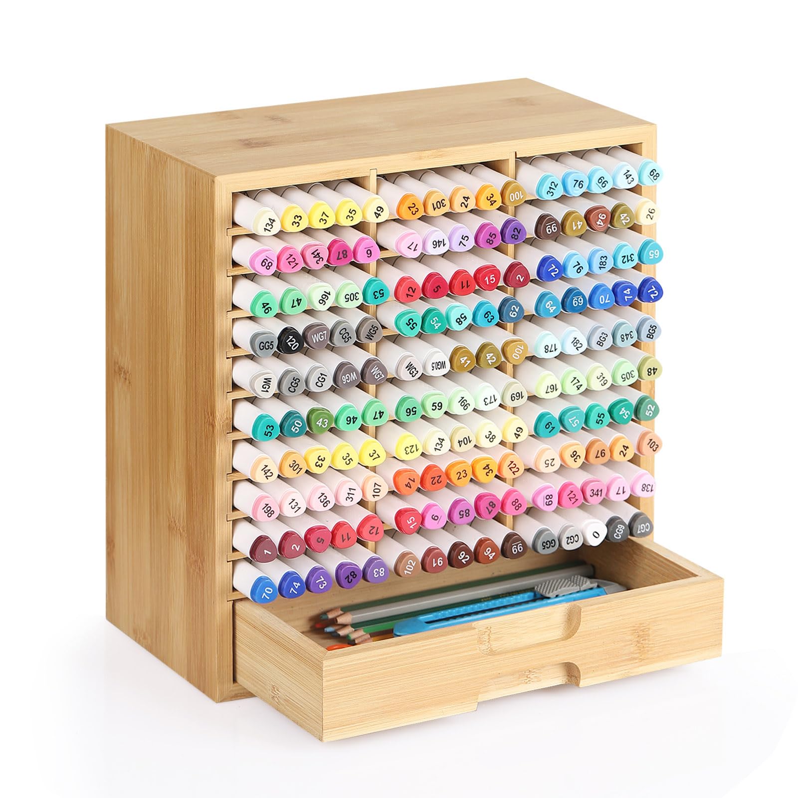 AUTOARK Bamboo Marker Organizer for 150 Markers, Desktop Storage with ...