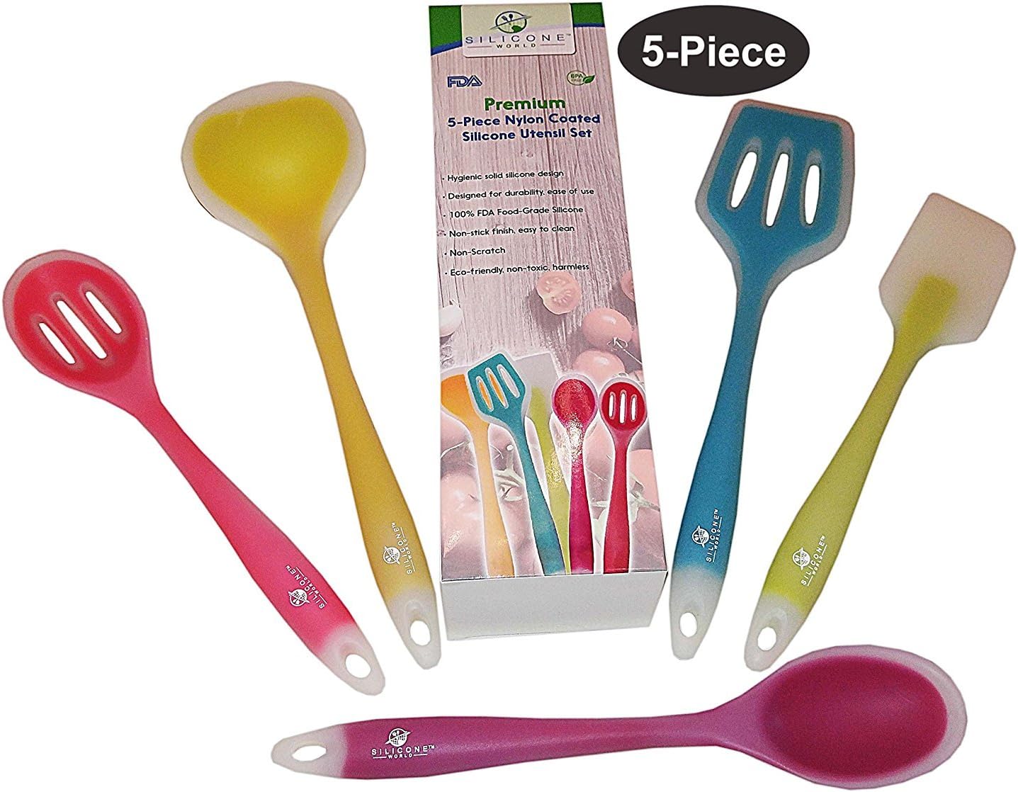 Premium 5-piece Nylon Coated Silicone Utensil Set by Silicone World ...