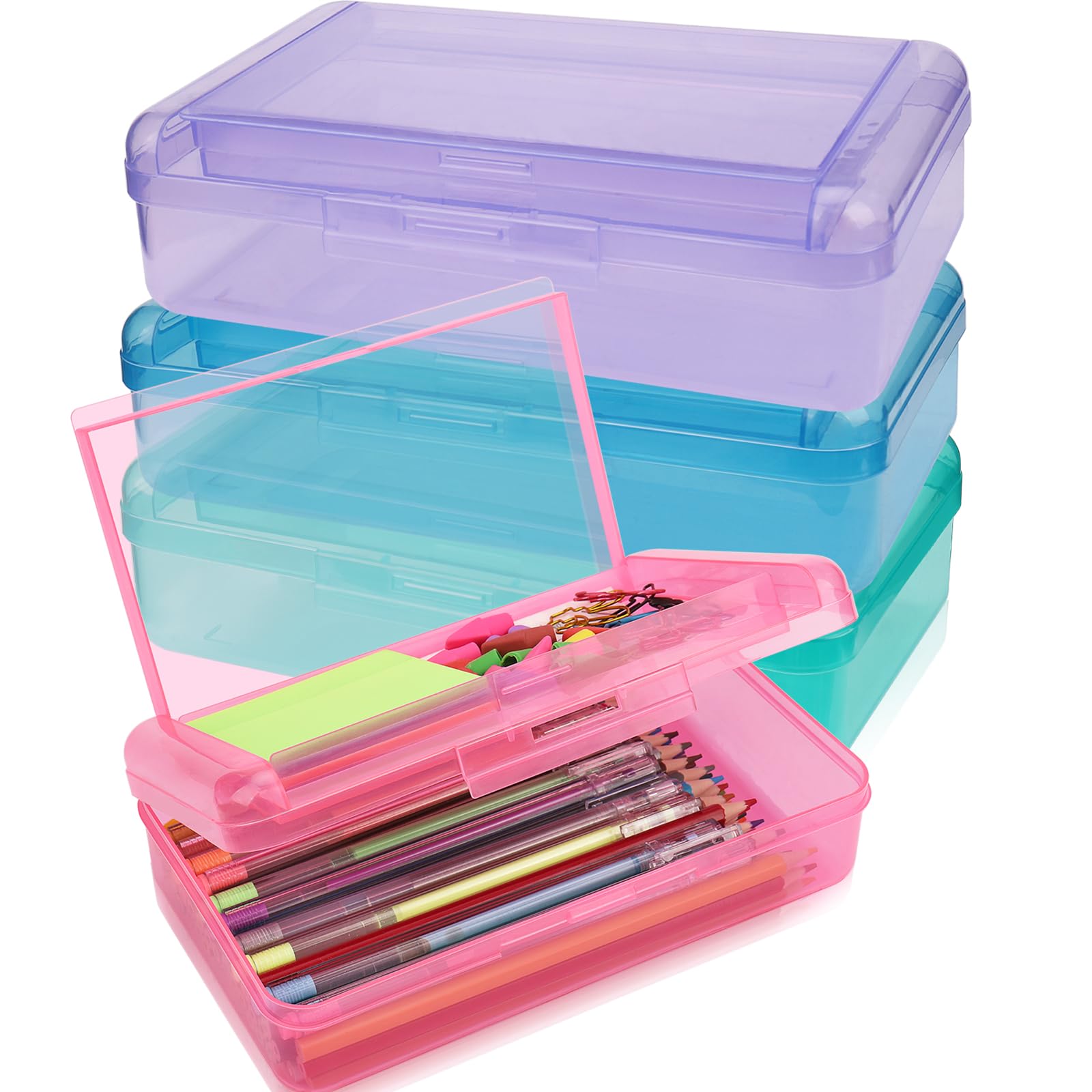 4 PCS Pencil Box,Double Layer Large Capacity Pencil Box,Hard Pen Case ...