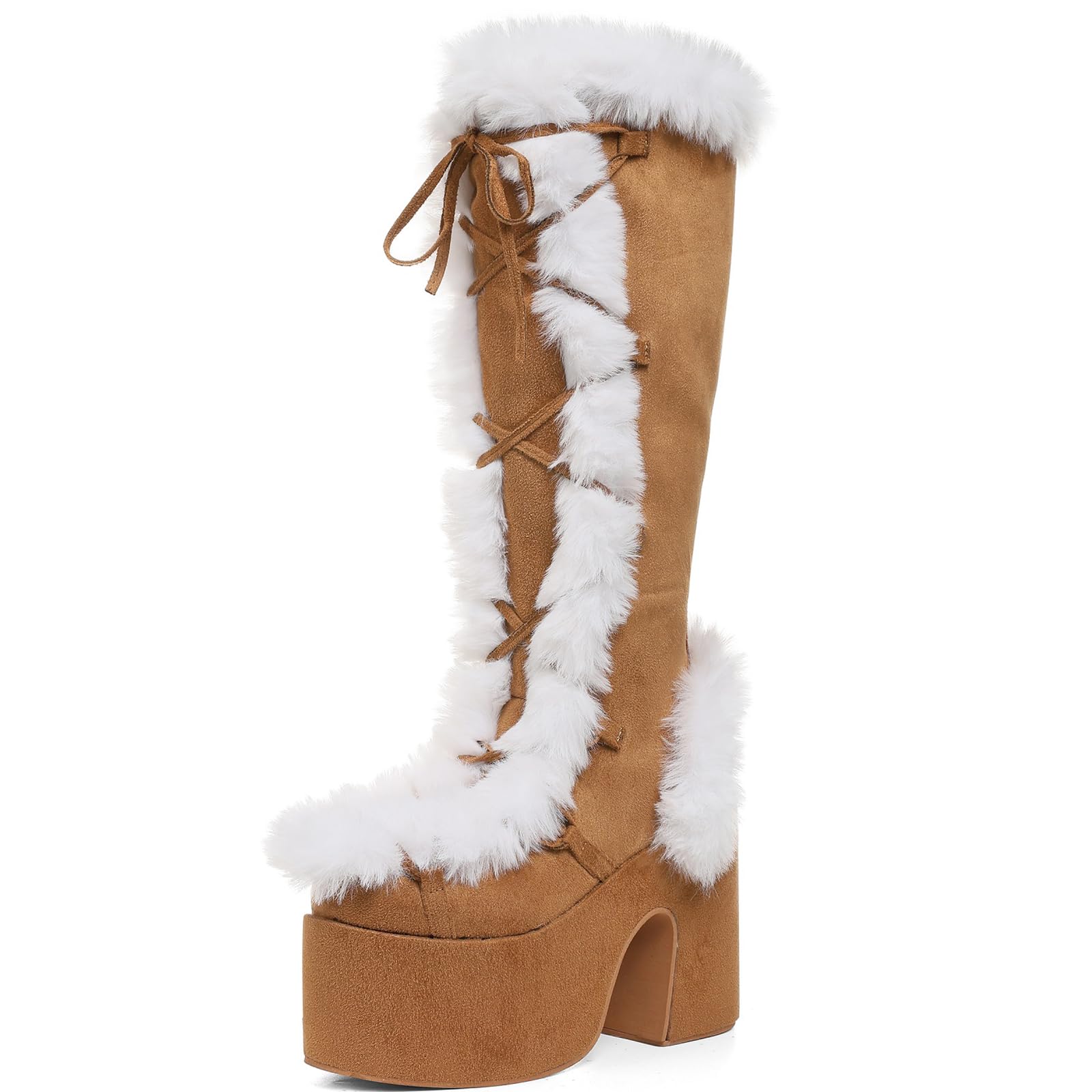 VIMISAOI Womens Mid Calf Boots, Lace Up Zip Block Chunky High Heel Punk ...