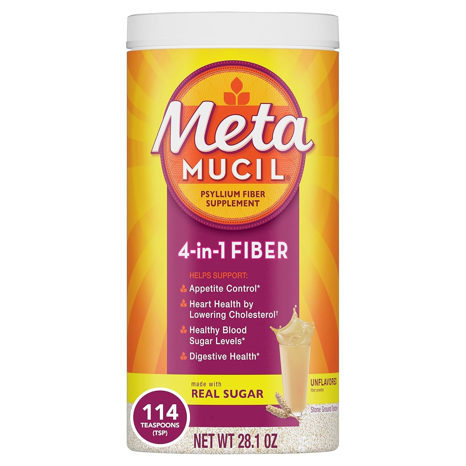Mua Metamucil Daily Psyllium Husk Powder Supplement with Real Sugar, 4 ...