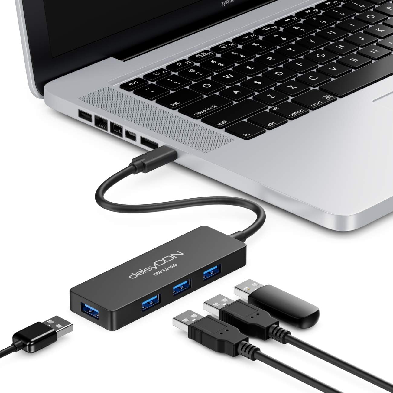 deleyCON 4 Port USB 3.0 HUB with USB C-Connector Data Hub USB Expansion ...