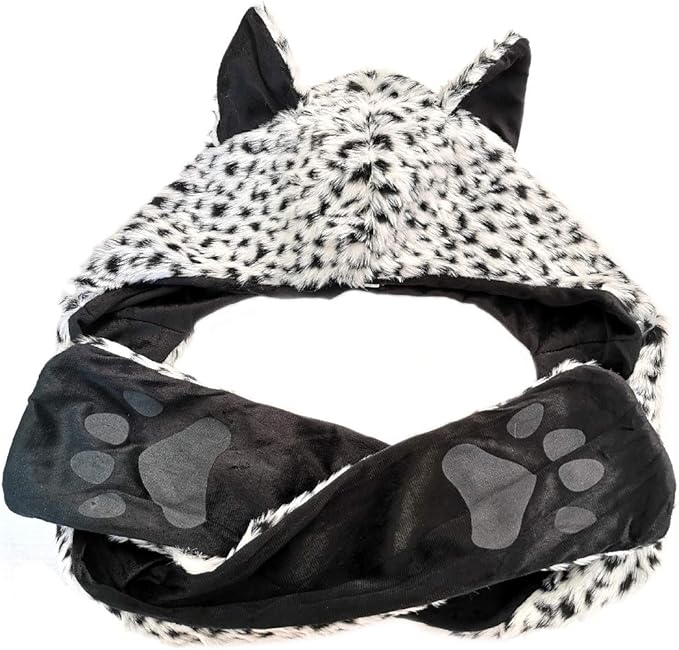 FHQHTH Faux Fur Animal Hood with Paws Fuzzy Wolf Hats Gloves Scarf 3 in ...