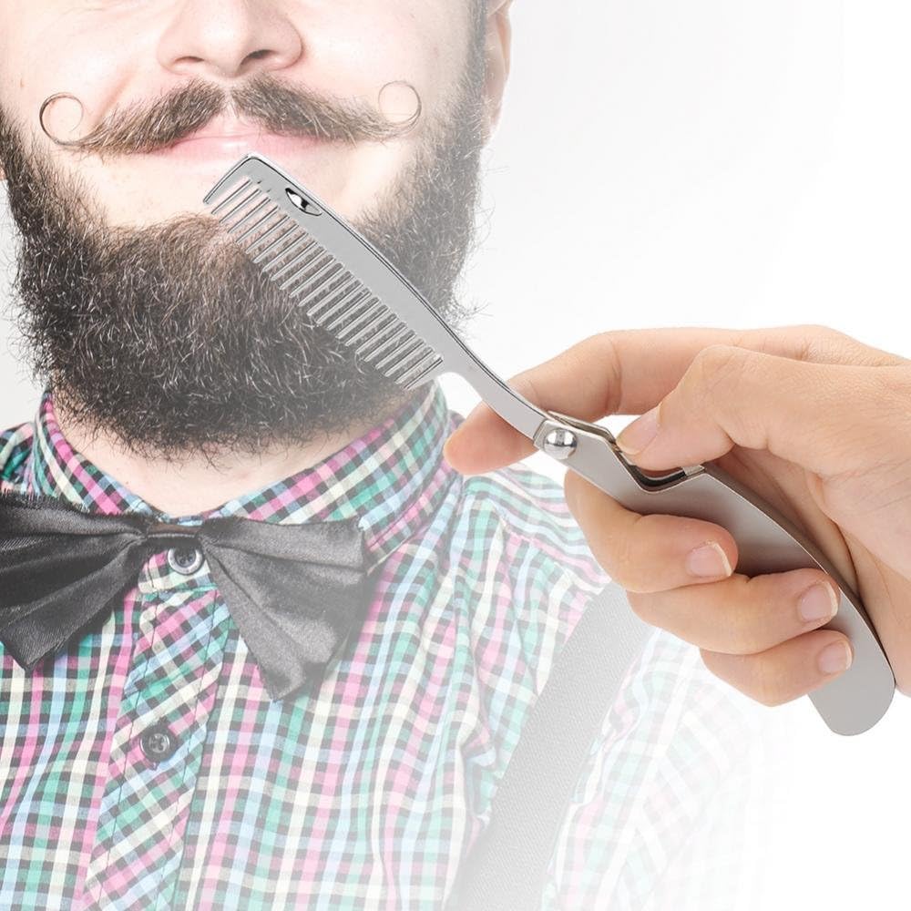 Stainless steel beard comb, anti-static men’s folding comb, detangles ...