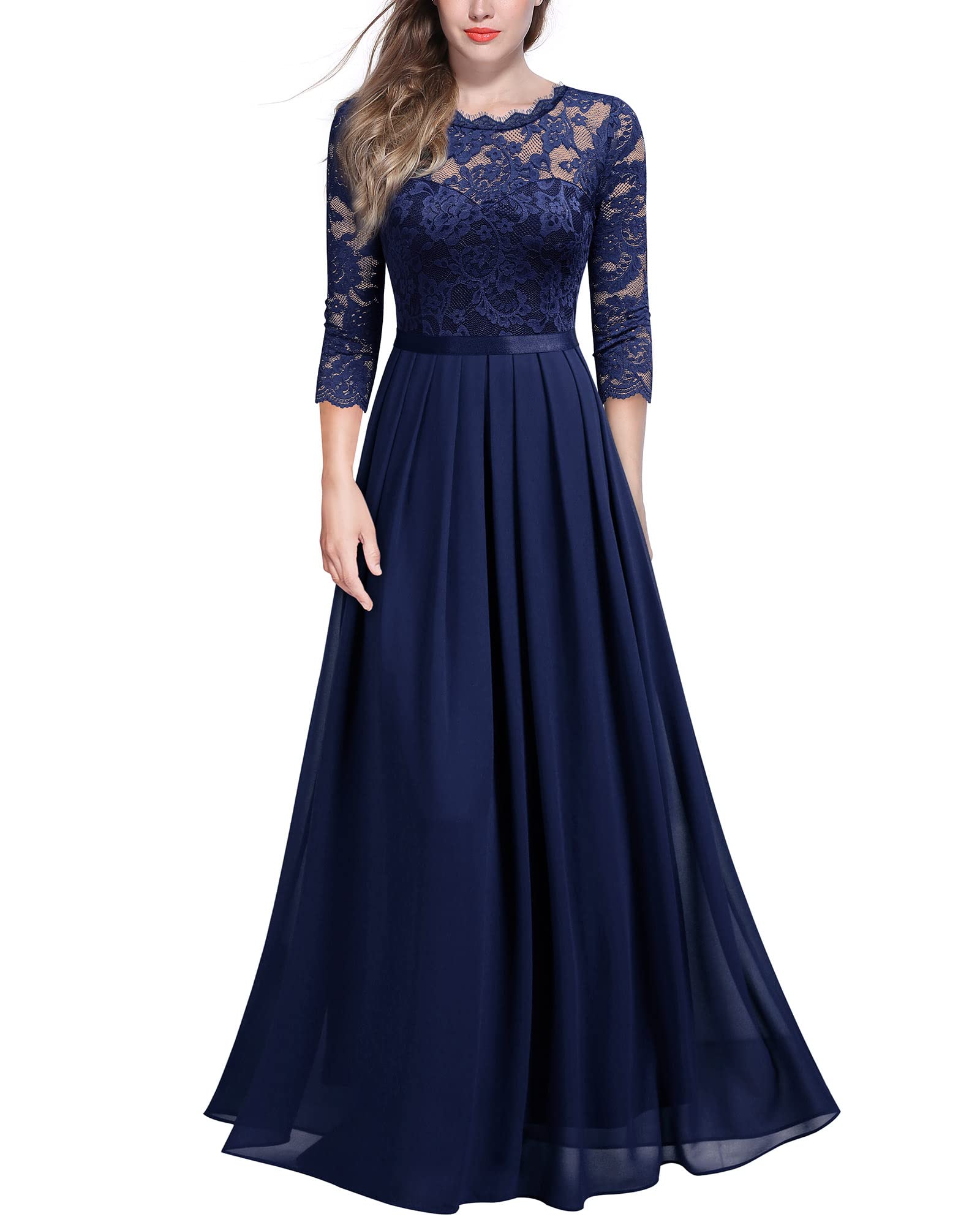 Miusol Women's Elegant Floral Lace 3/4 Sleeve Bridesmaid Formal Maxi ...
