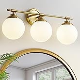 METWET Bathroom Light Fixtures, 3-Light Brushed Gold Vanity Light, Modern Wall Sconces with Milk ...