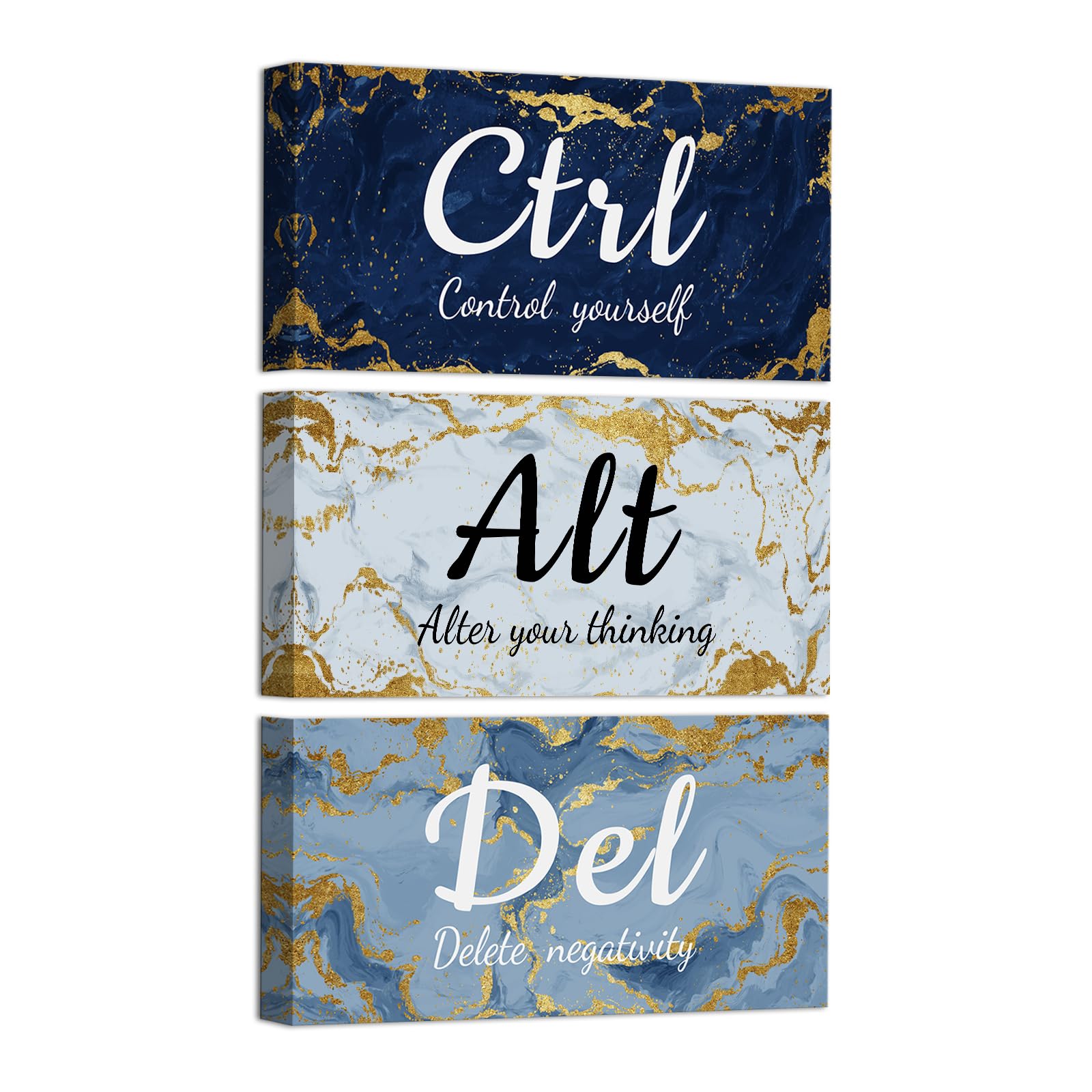 iKNOW FOTO 3 Pieces Blue Grey and Gold Wall Art CTRL ALT DEL Office ...