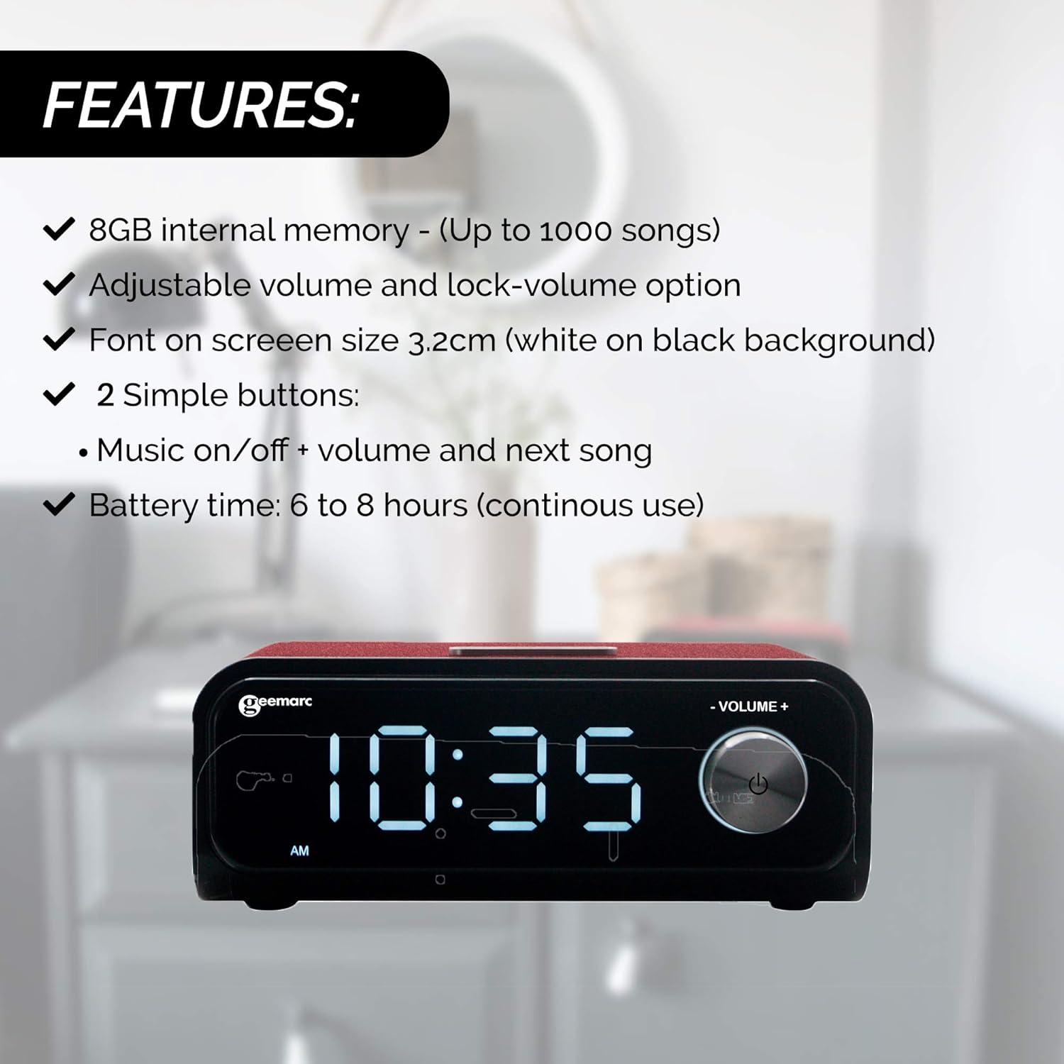 Geemarc VISO TEMPO MP3 Music Player – Simple 2 Button Control Music ...