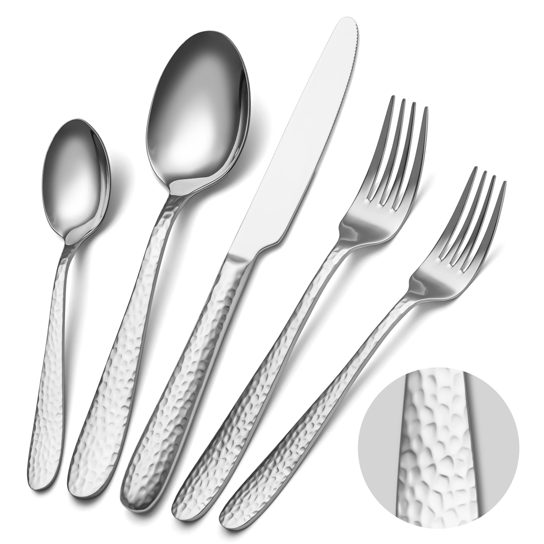 Hammered Silverware Set, EIUBUIE 40-Piece Stainless Steel Flatware Set ...