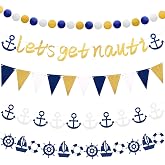 Amazon.com: Let's Get Shipfaced Gold Glitter Banner for Nautical Sailor ...