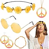 Amazon.com: 6 Pieces Hippie Costume Set 60s 70s Hippie Dress Up Accessories Set Vintage Hippie ...