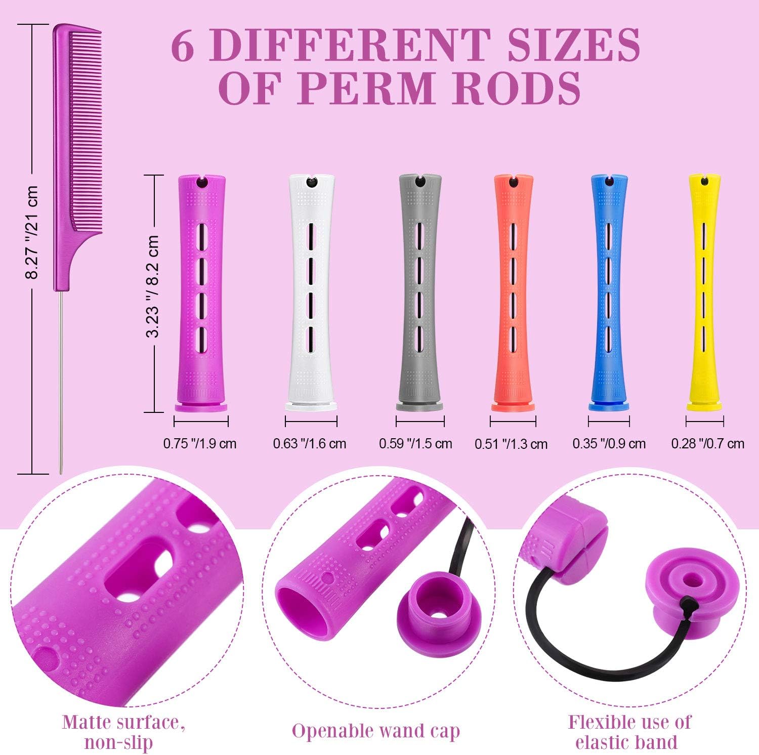 60 Pieces Hair Perm Rods Set Plastic Perming Rods Cold Wave Rods 6 ...