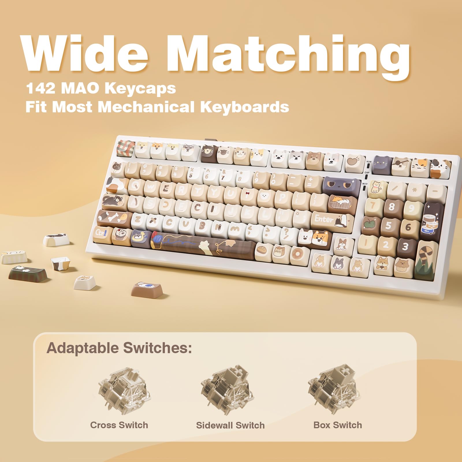 Mua YUNZII PBT Mao Keycaps, Dye-Sub Mao Profile Custom Keycaps, 142 ...