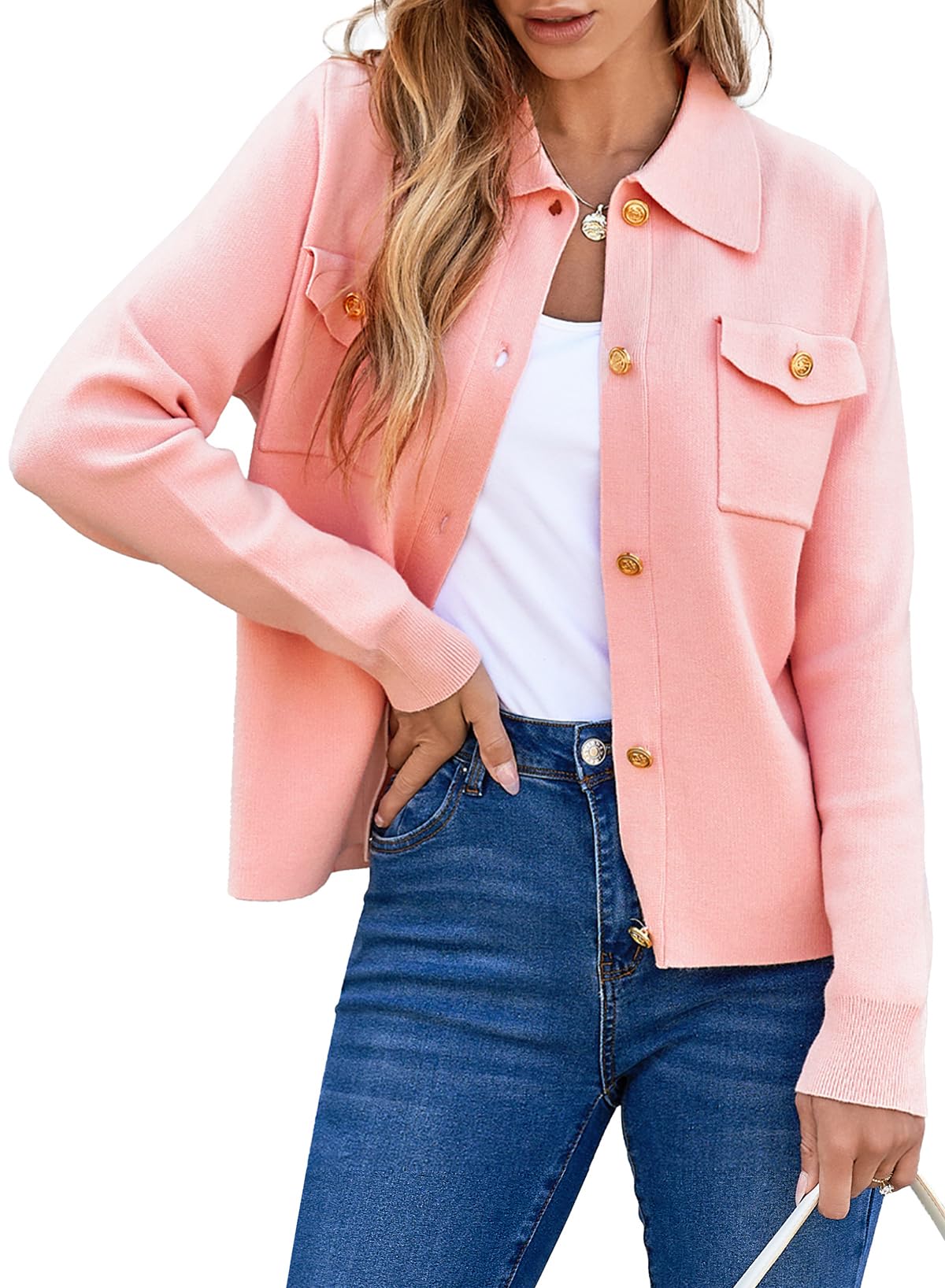 EVALESS Open Front Cardigan Sweaters for Women Button Down Long Sleeve ...