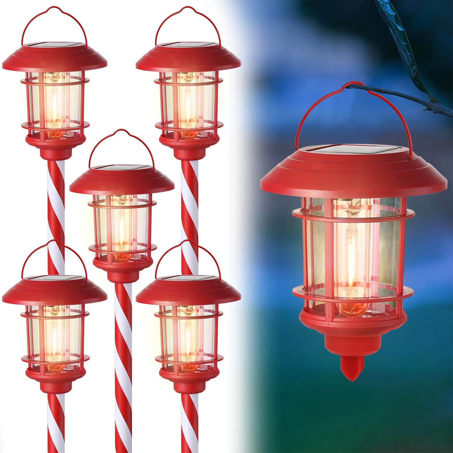 Dynaming 6 Pack Dual Use Solar Christmas Path Lights Outdoor, Hanging ...