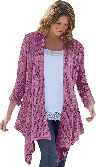 Woman Within Women's Plus Size Open Front Pointelle Cardigan Sweater at ...