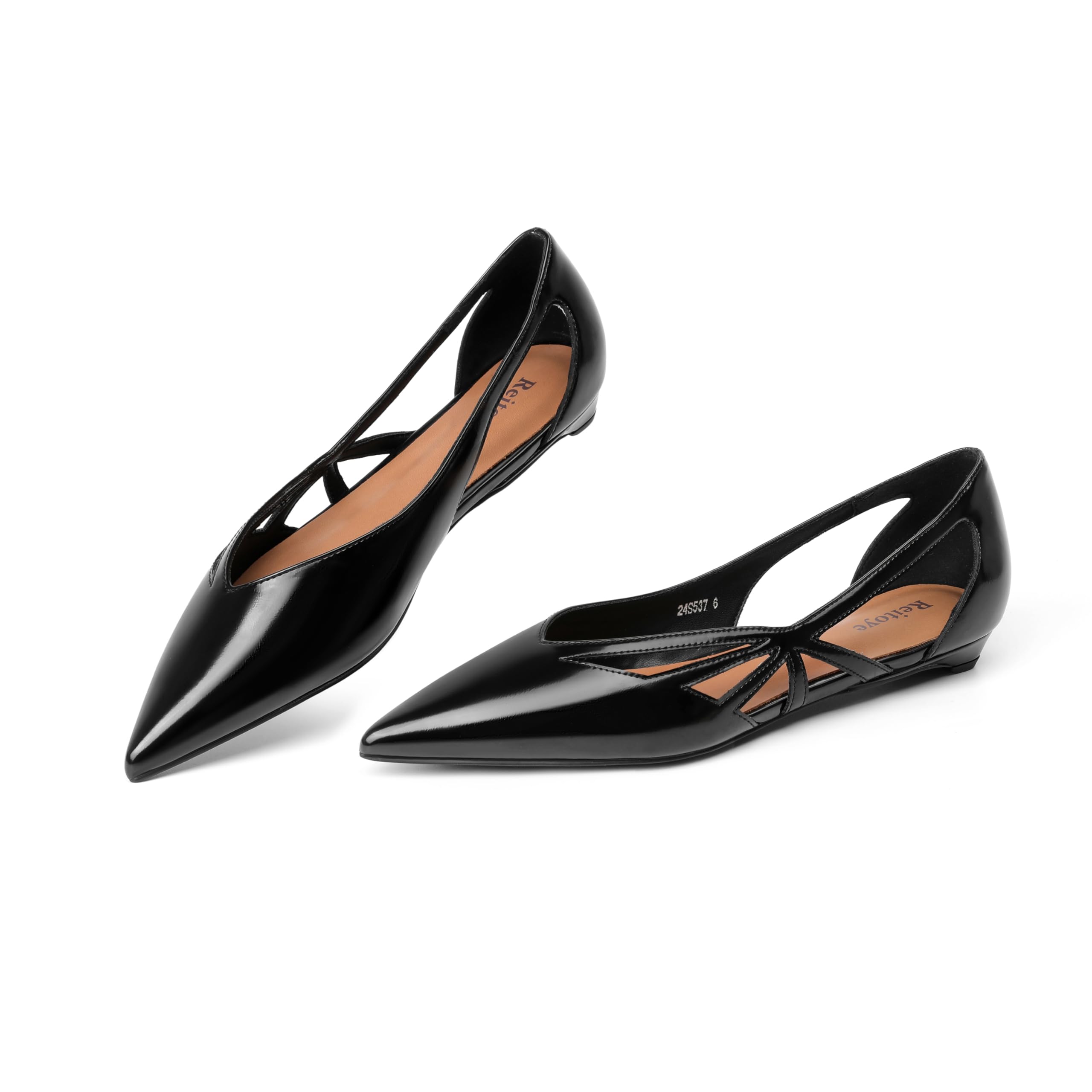 Reitoye Black Flats for Womens Closed Pointed Toe Ballet Flat ...