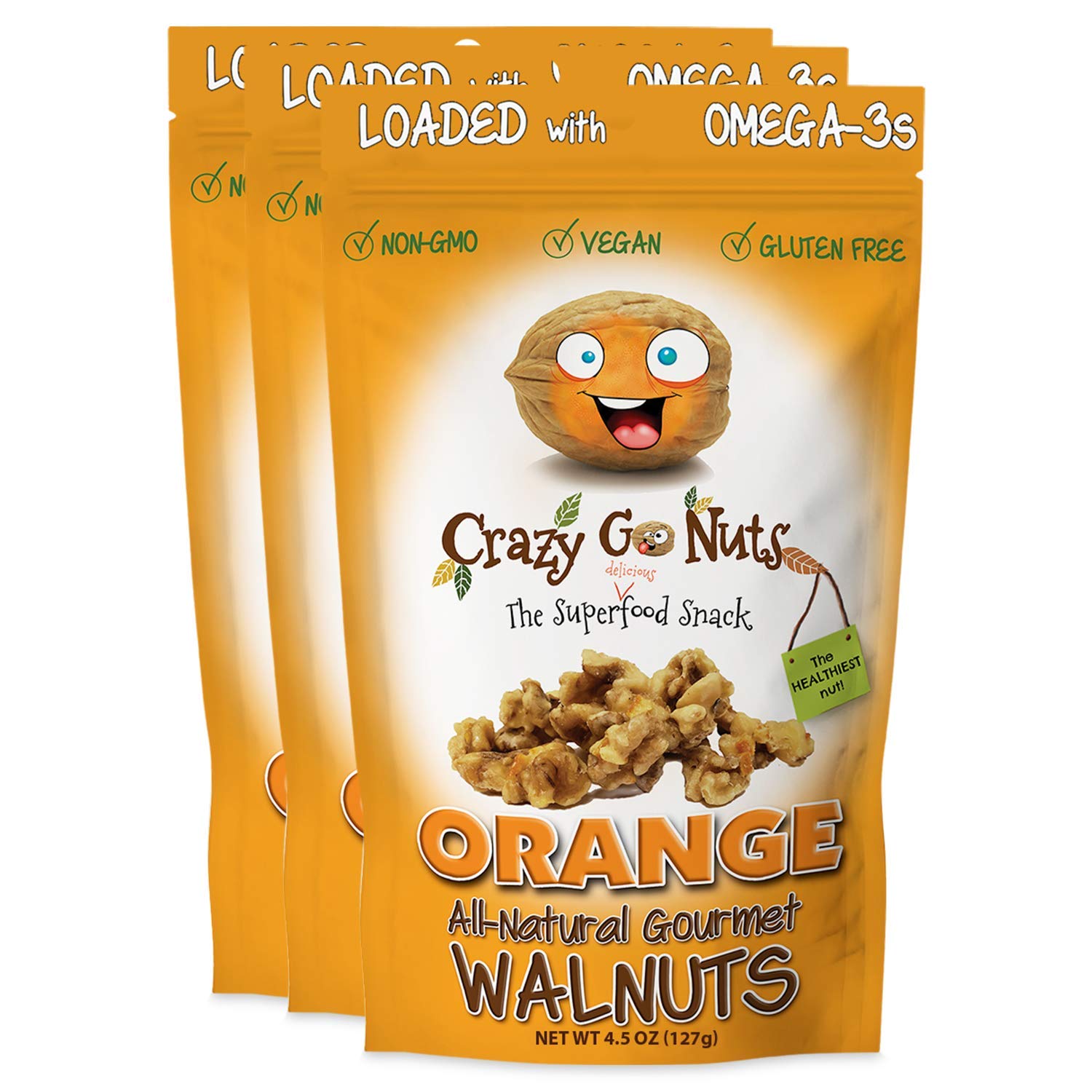 Amazon.com : Crazy Go Nuts Walnuts - Orange, 4.5 oz (3-Pack) - Healthy ...