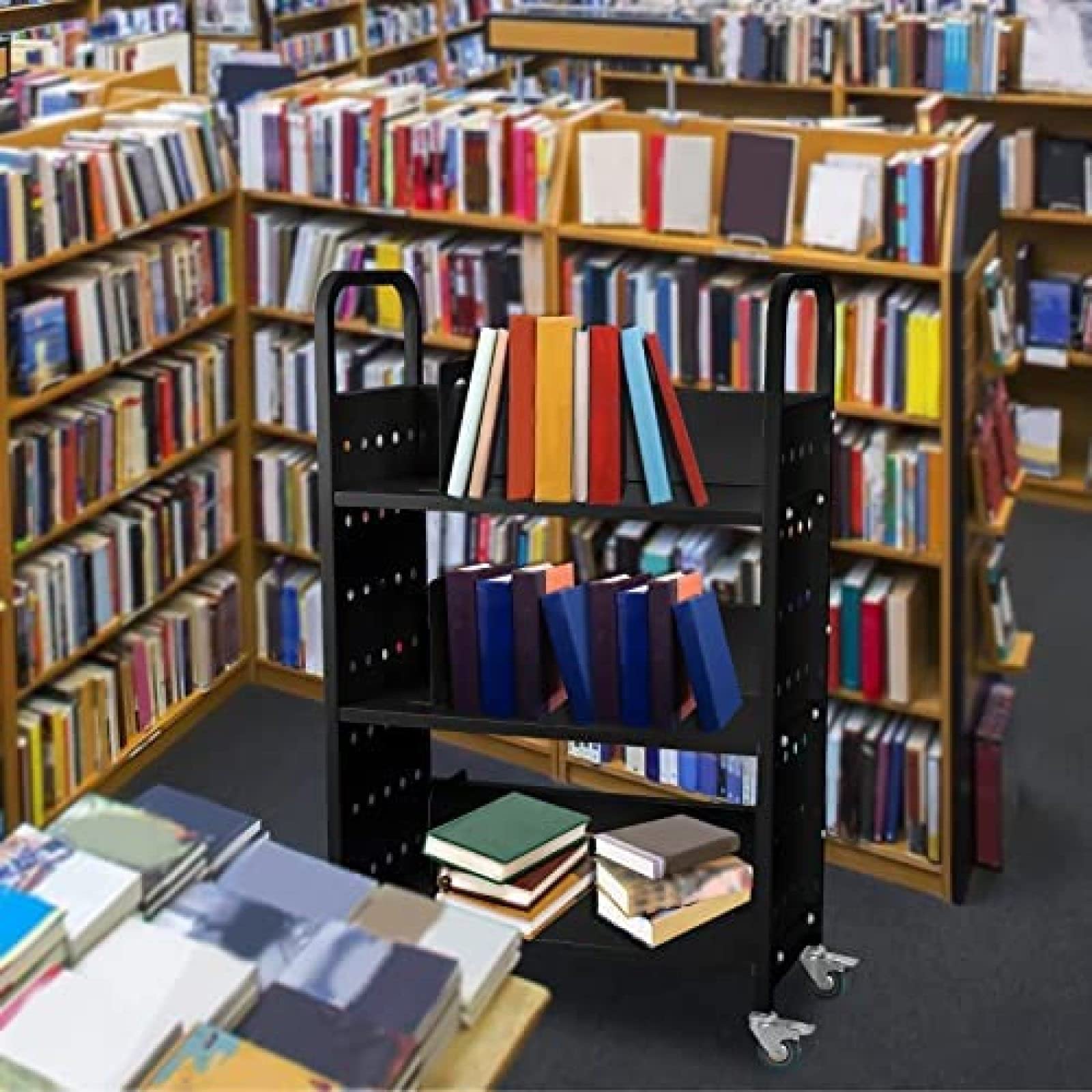 Library Book Cart, 200 LBS Single Sided V-Shaped Rolling Book Cart With ...