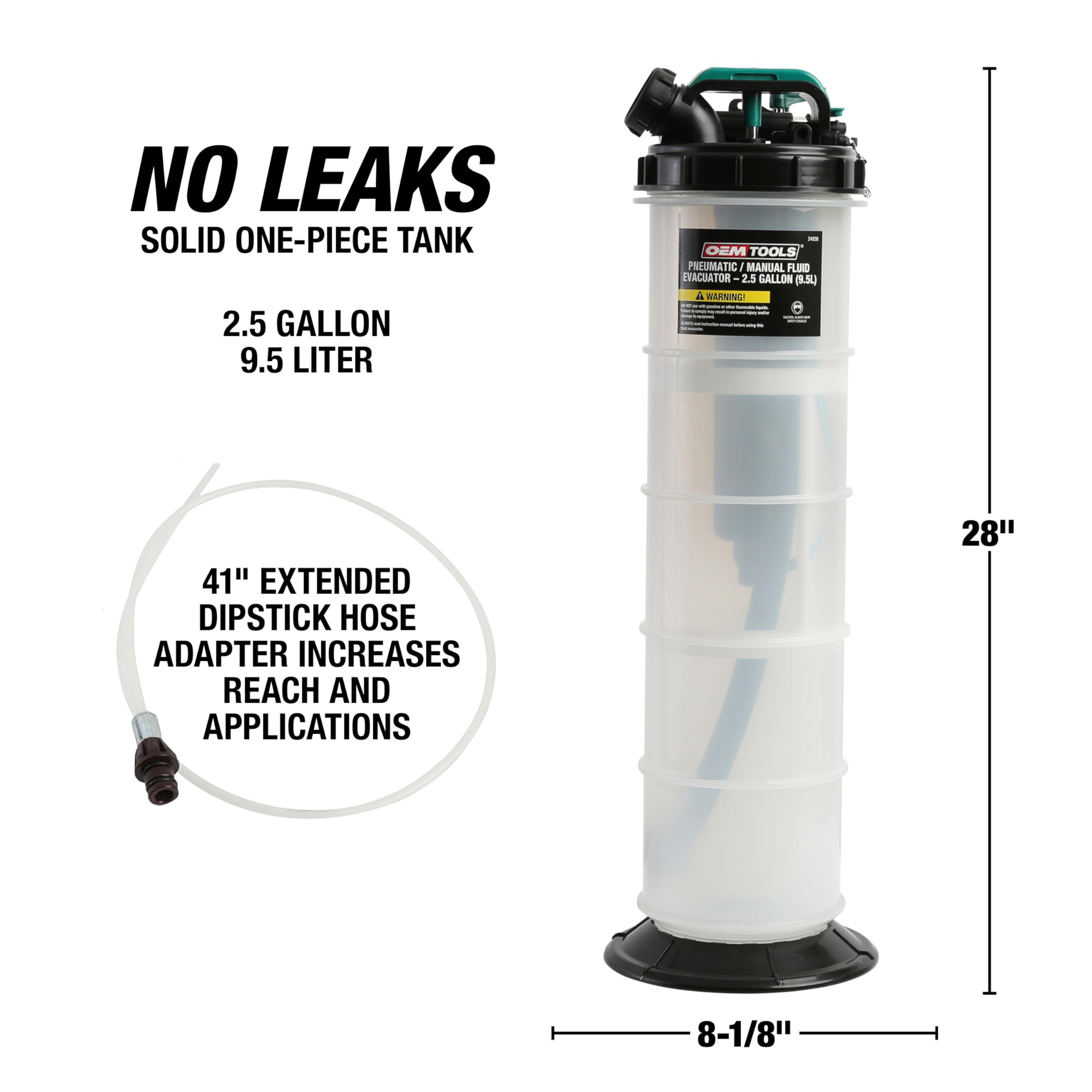 OEMTOOLS 24938 Pneumatic/Manual Fluid Extractor, 9.5L Oil Extractor, Automotive Tool For Engine ...