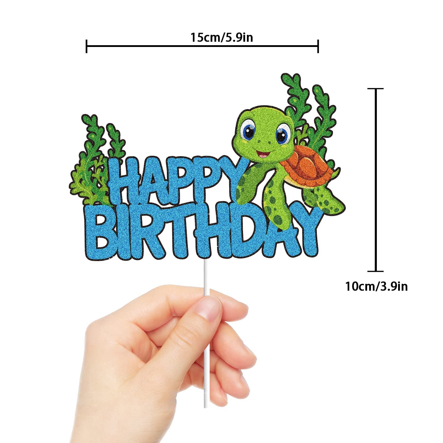 Mua Sea Turtle Happy Birthday Cake Topper Blue Green Glitter Turtle ...