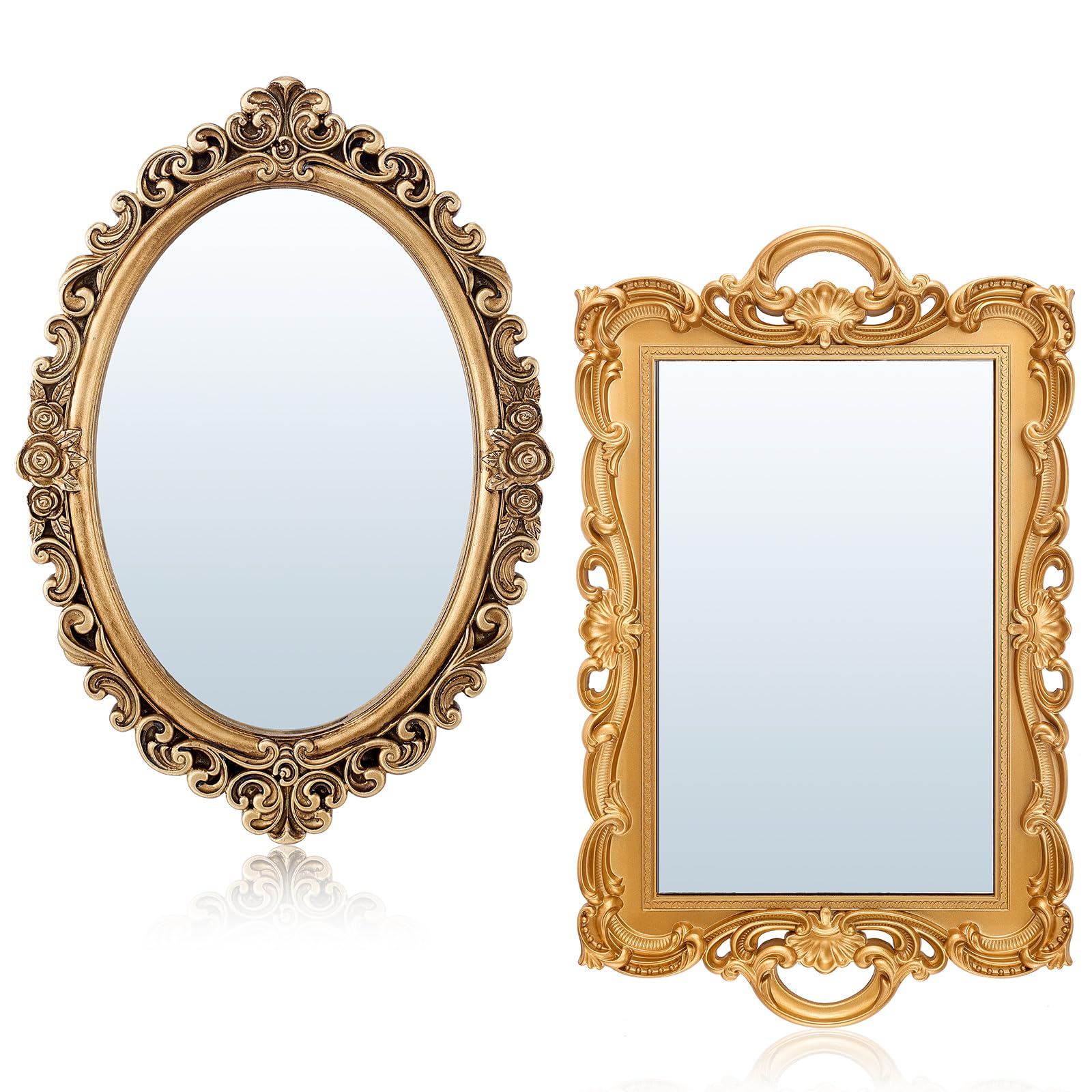 2 Pcs Vintage Decorative Gold Mirror Set Including 12. 6" x 9. 1" Oval ...