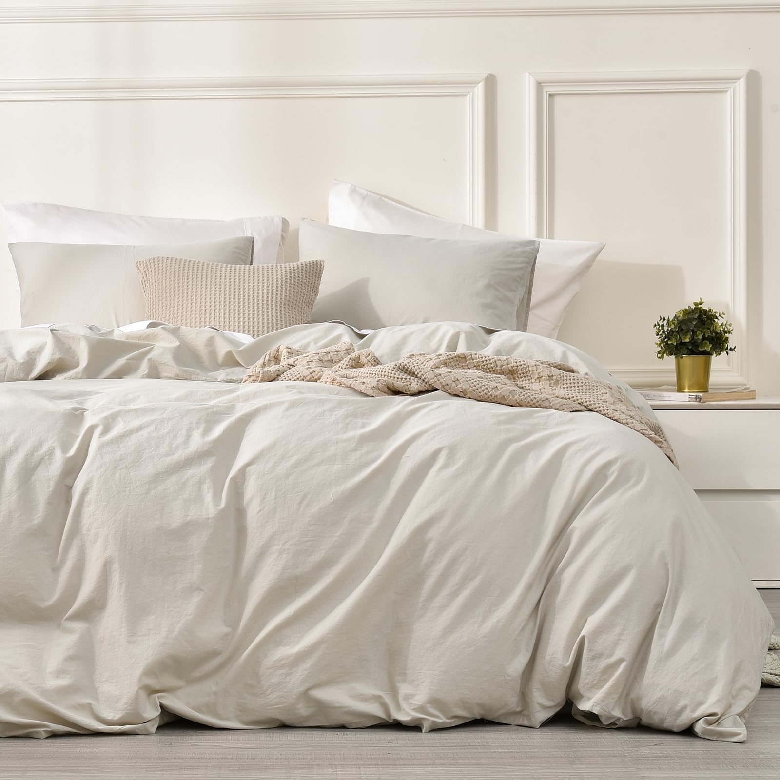 PHF 100% Garment Washed Cotton Duvet Cover Queen Size, Linen Like ...