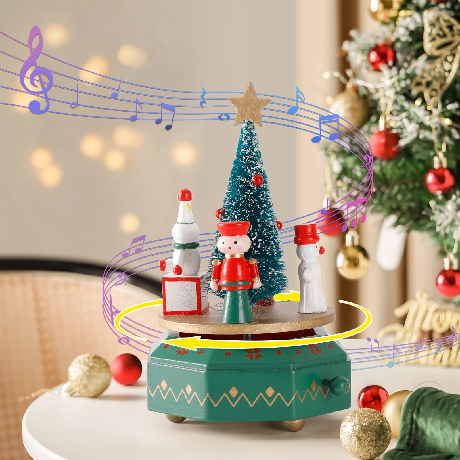 PKDPR Christmas Rotating Music Box,Nutcracker Wooden Music Boxes ...