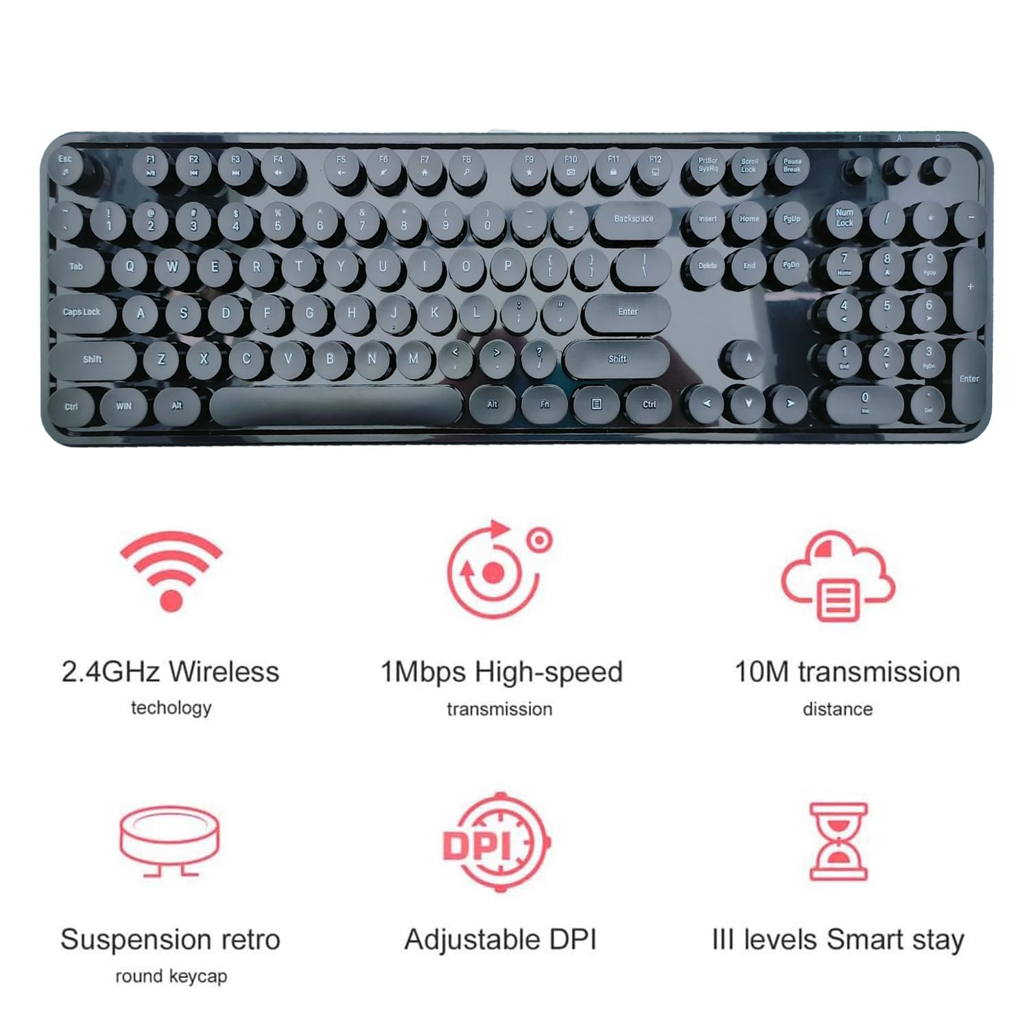 Mua Wireless Keyboard And Mouse Combo Retro Typewriter Style Keyboard With Round Keycaps 2