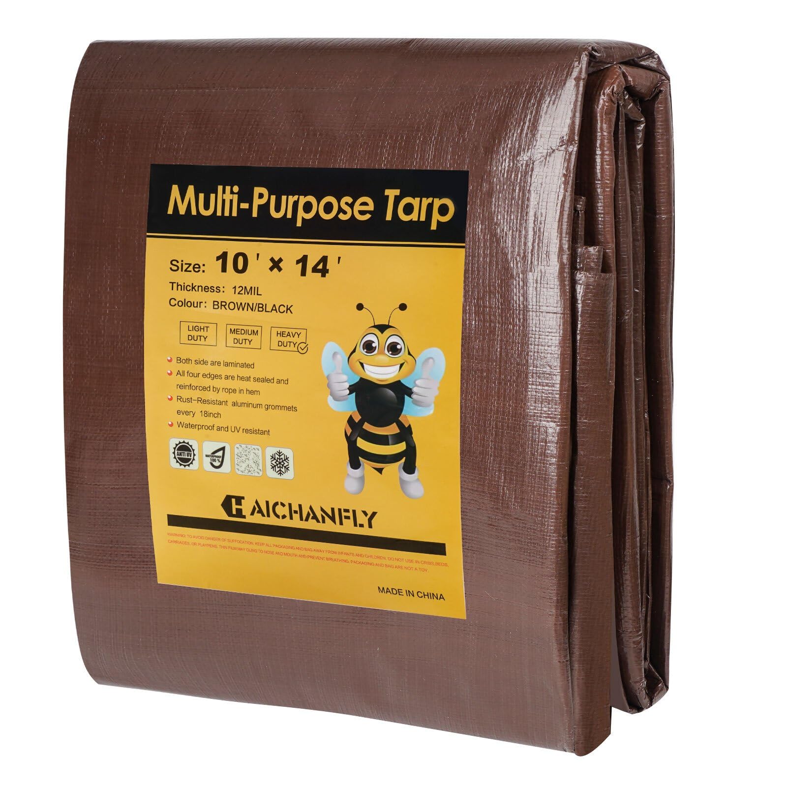 HAICHANFLY Heavy Duty Double-Sided Waterproof Poly Tarp 10x14 Feet ...