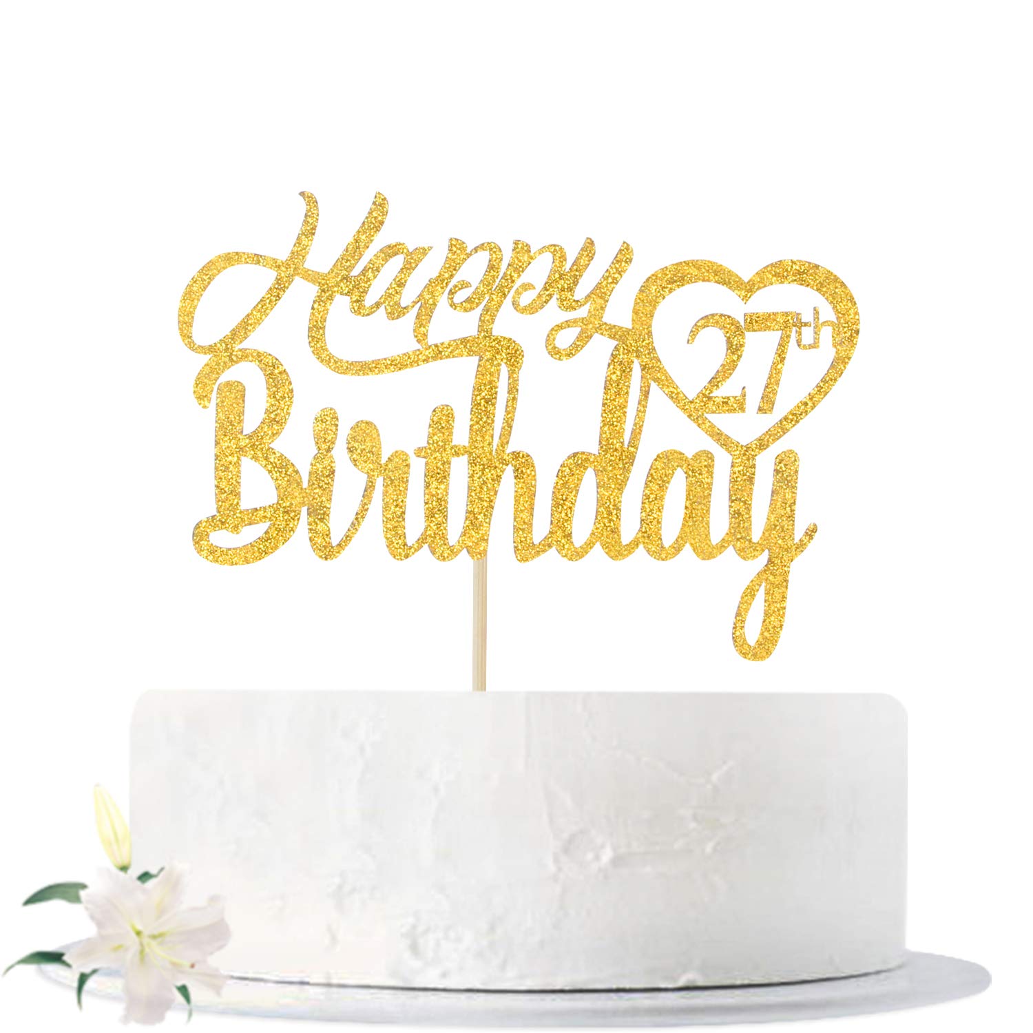 Nanvin Gold Glitter Happy 27th Birthday Cake Topper, Hello 27, Cheers ...