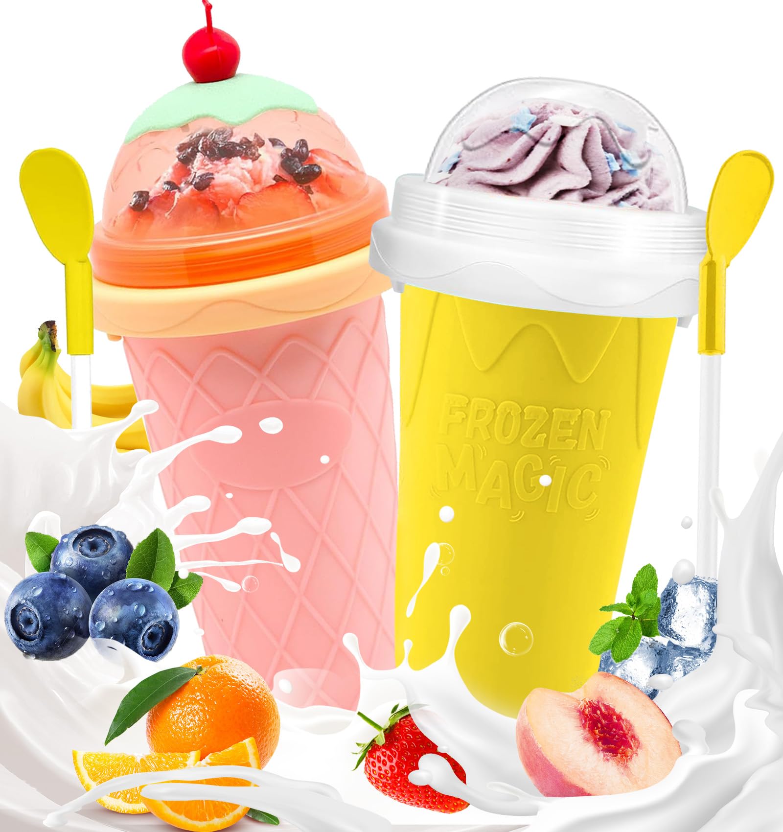 Slushie Cup, 2 Pack Slushy Maker Cup, Frozen Magic Squeeze Cups for ...