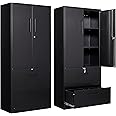 Amazon.com: SISESOL Black Metal Storage Cabinet with Drawer and Shelf ...