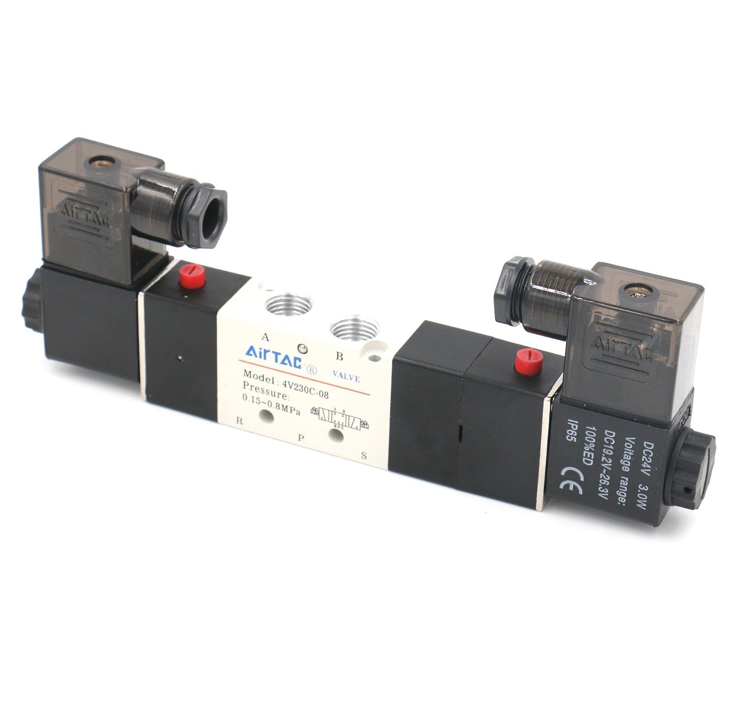 Baomain Pneumatic Solenoid Air Valve 4V230C-08 DC 24V 5 Way 3 Position PT1/4 Internally Piloted ...